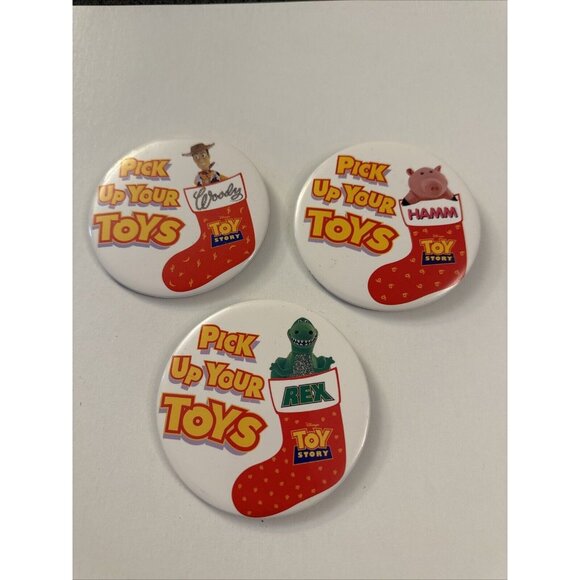 Other | Disney Set Of 3 Toy Story Buttons Pin Stockings Woody Hamm Rex ...